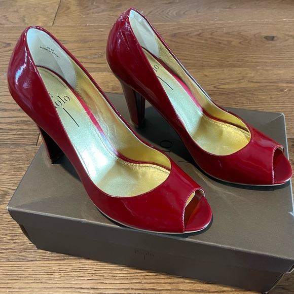 Paolo | Shoes | Linea Paolo Red Patent Leather Peekaboo Heels Size 85 ...